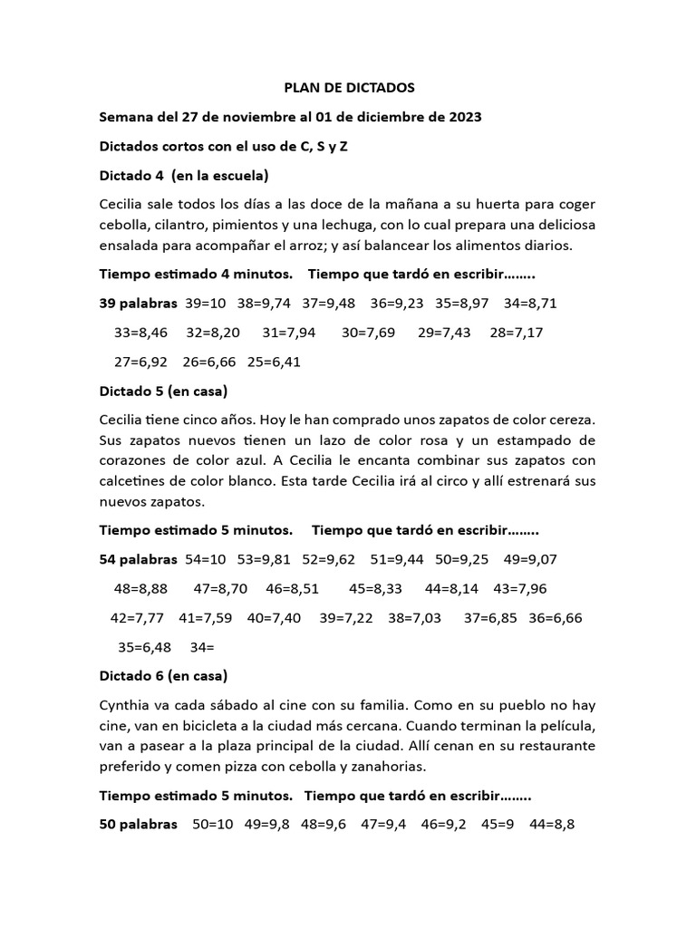Plan de 3 Dictados 2 | PDF