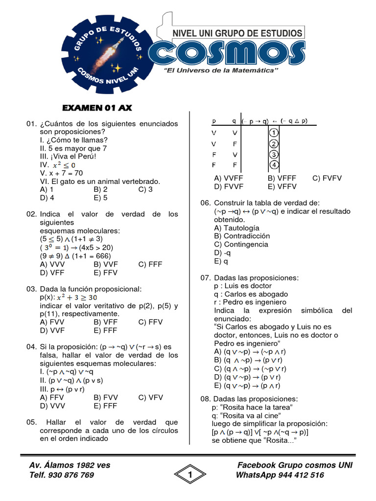 Virtual Uni 2024-1 Examen (01) Ax | PDF