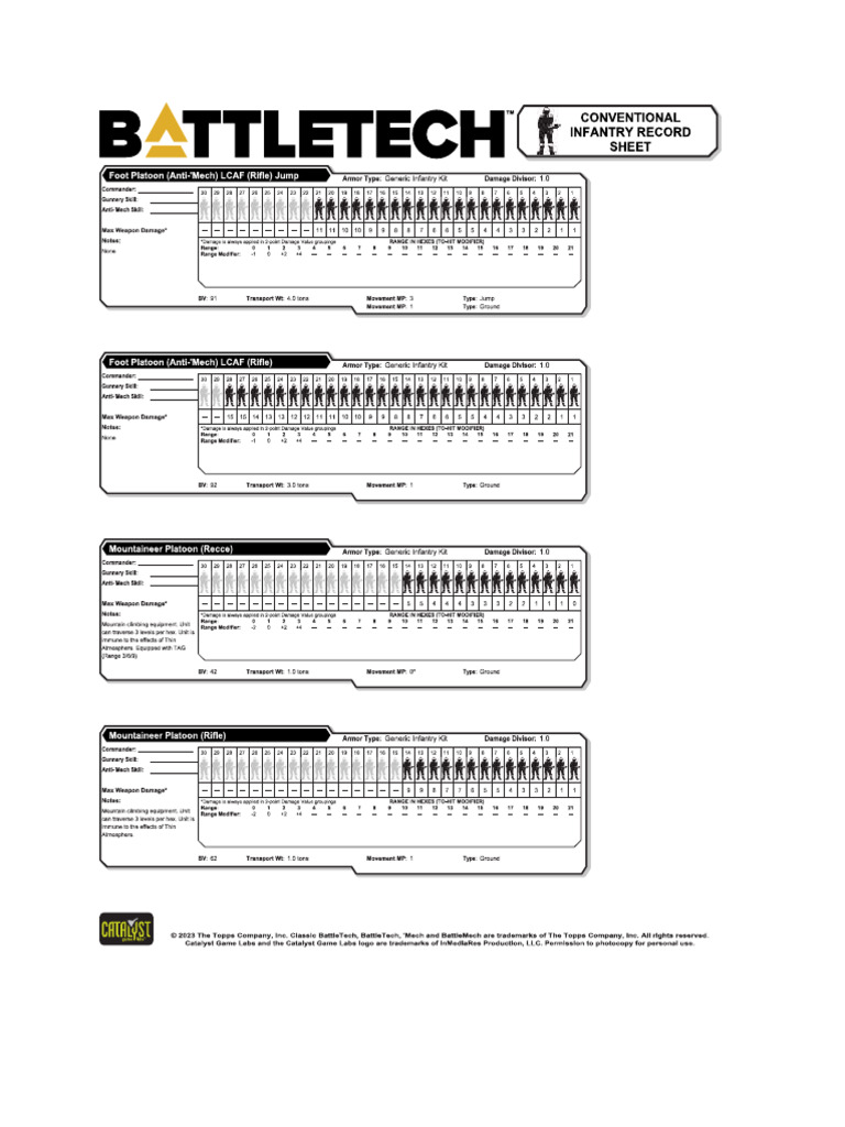 Infantry Record Sheets | PDF