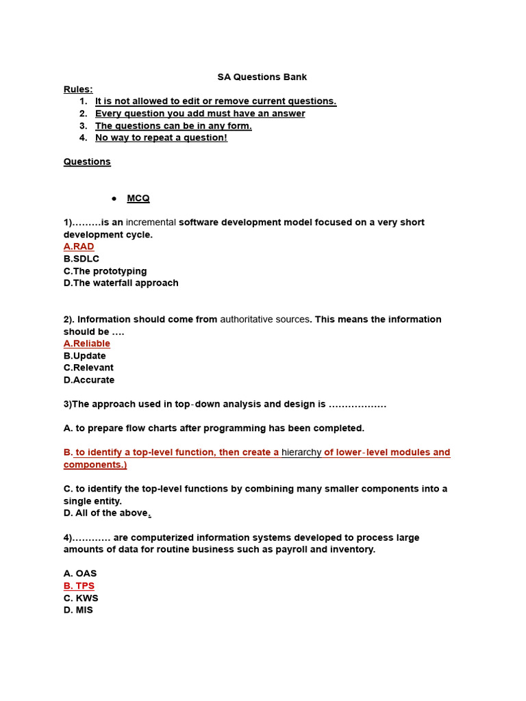 SA1 Questions Bank | PDF