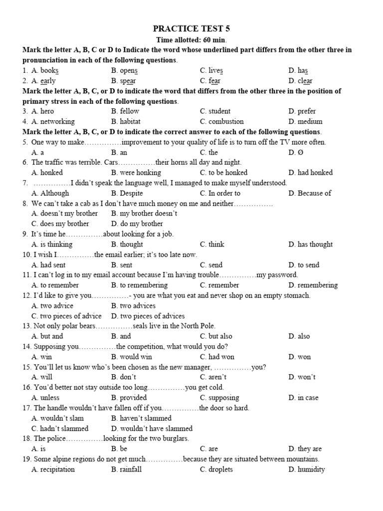 Practice Test 5 | PDF