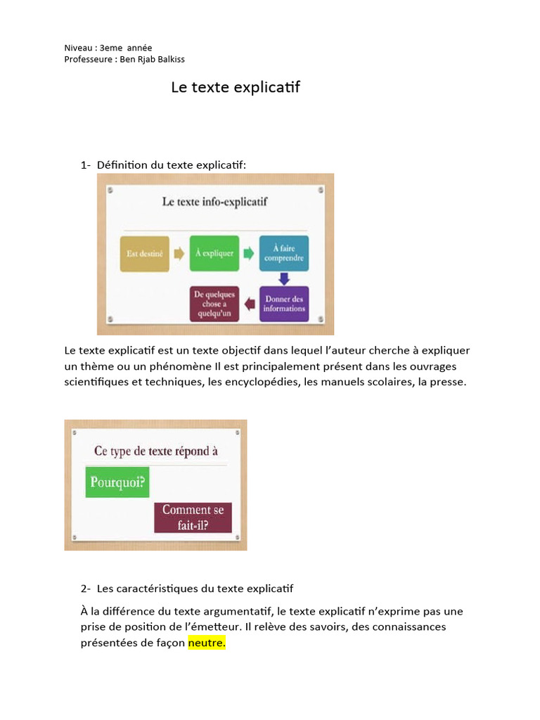 Caractéristiques du texte explicatif | PDF