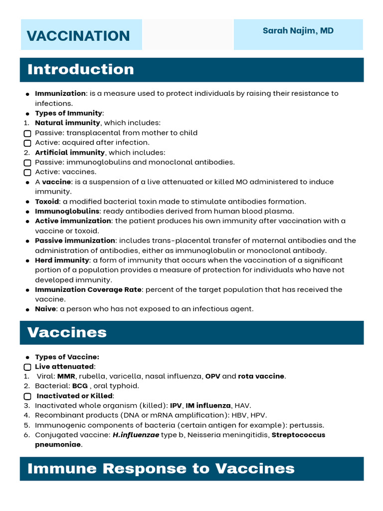 Immunization - Dr. Sarah | PDF | Vaccines | Immunity (Medical)
