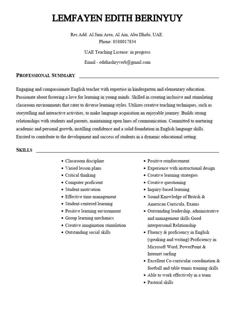 Edith's CV | PDF | Teachers | Learning