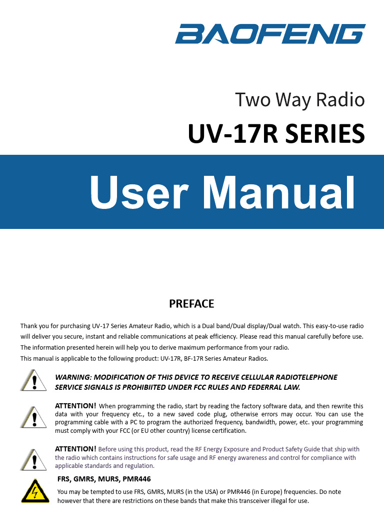 UV-17R Series Radio User Manual | PDF