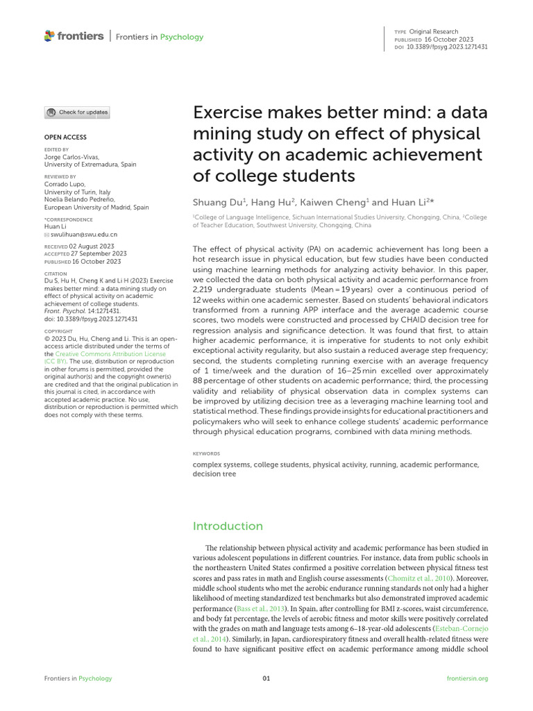 Exercise Makes Better Mind A Data Mining Study On | PDF | Self Efficacy ...