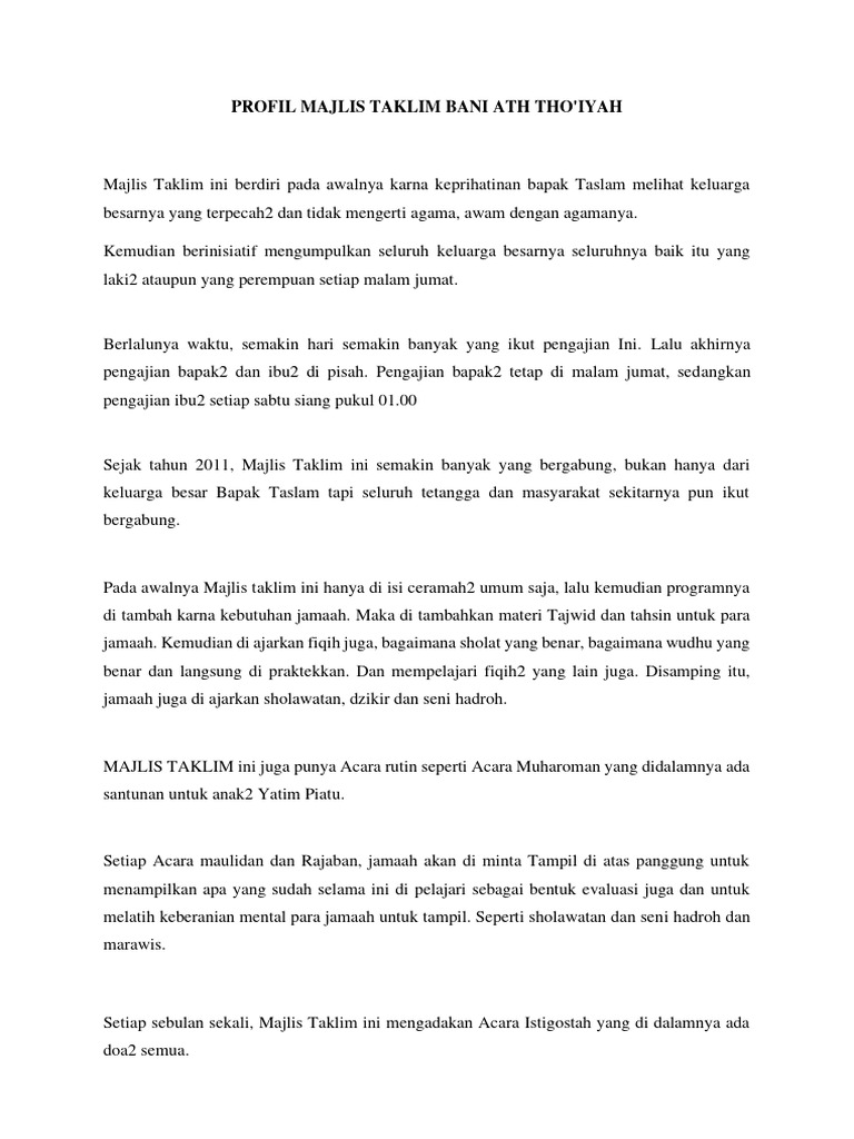 Profil Majlis Taklim Bani Ath Thoiyah | PDF