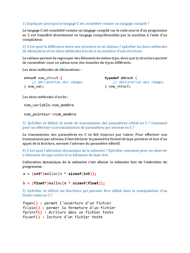Question de Cours Programmation Procedurale | PDF