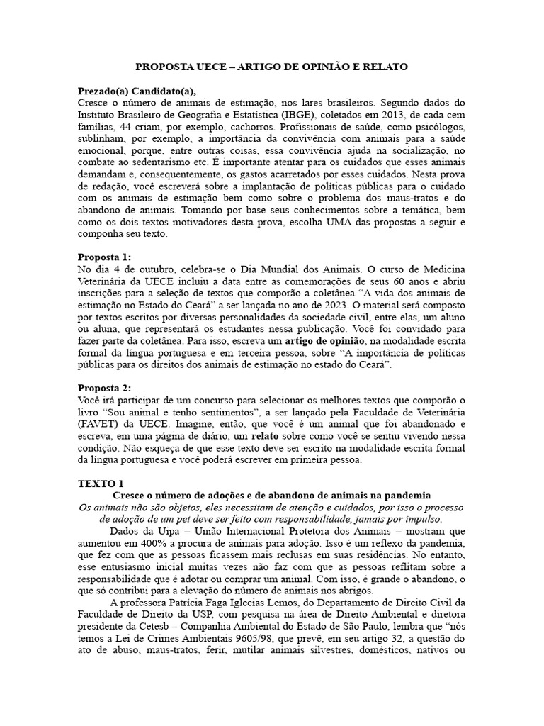 Proposta Uece - Artigo de Opinião e Relato | PDF