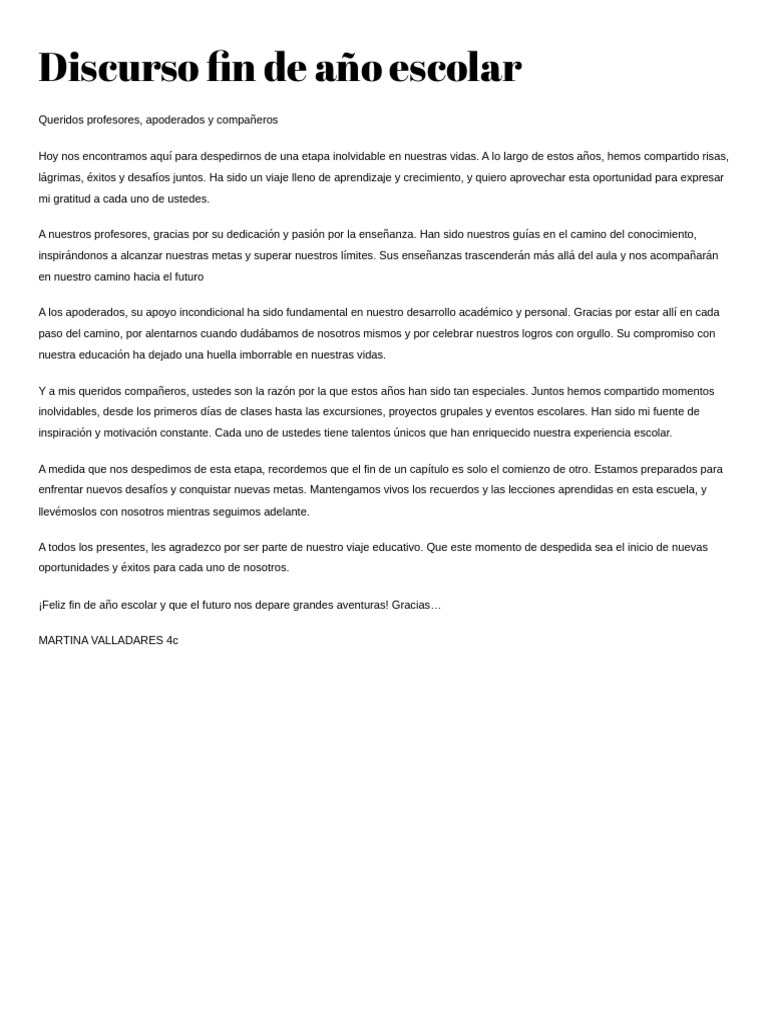 Discurso fin de año escolar | PDF