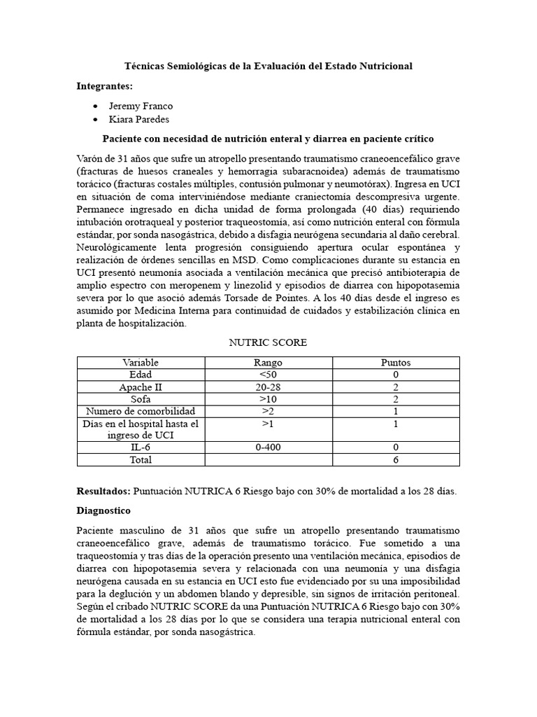 Diagnostico Nutric Score | PDF
