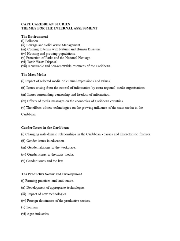CAPE Caribbean Studies IA Themes 2025 | PDF | Human Migration ...