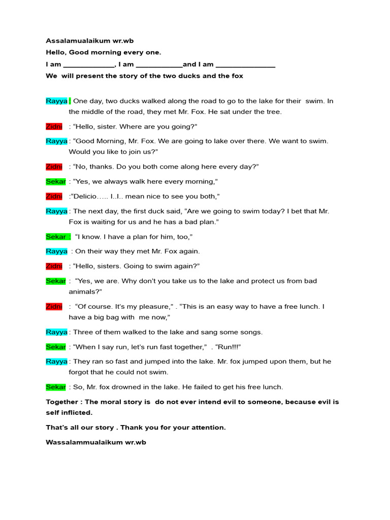 The Two Ducks and The Fox | PDF