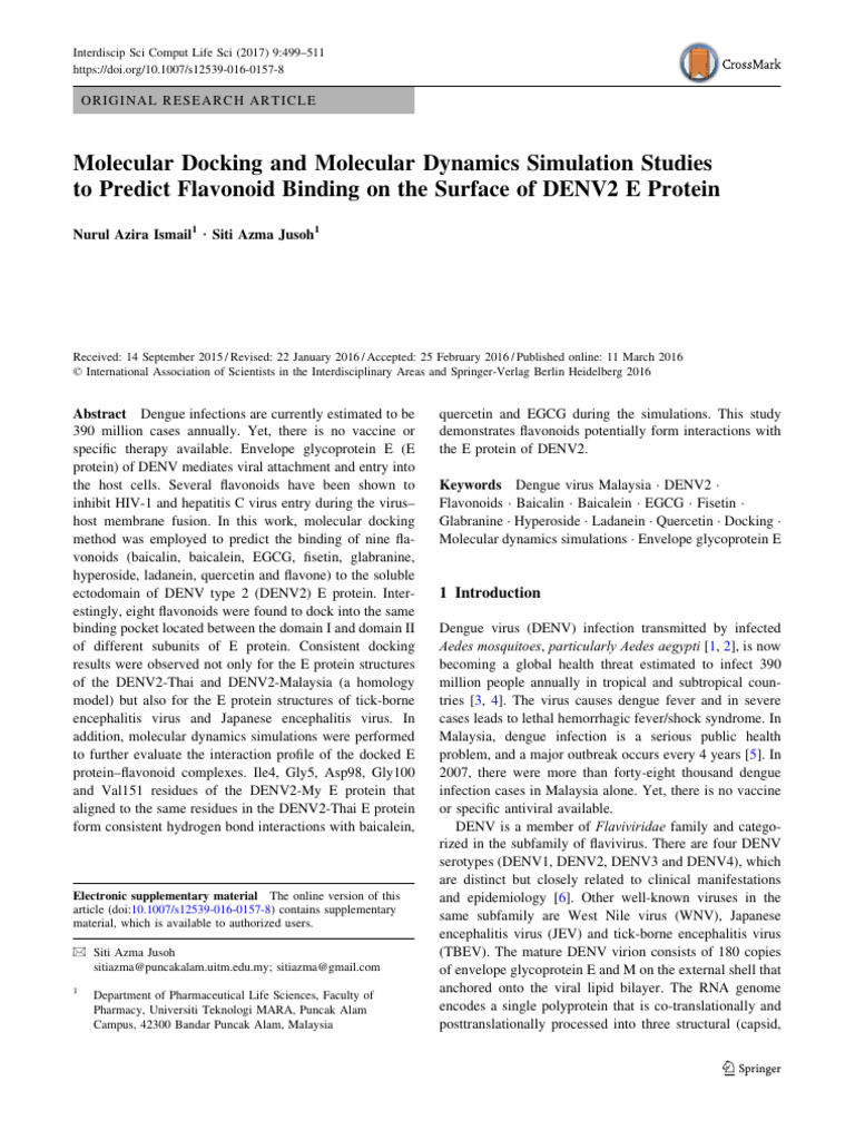 Molecular Docking and Molecular Dynamics Simulation Studies To Predict Flavonoid Binding On The ...