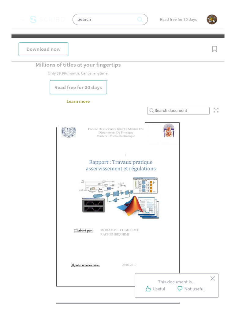 TP Matlab - PDF - MATLAB - Régulation | PDF
