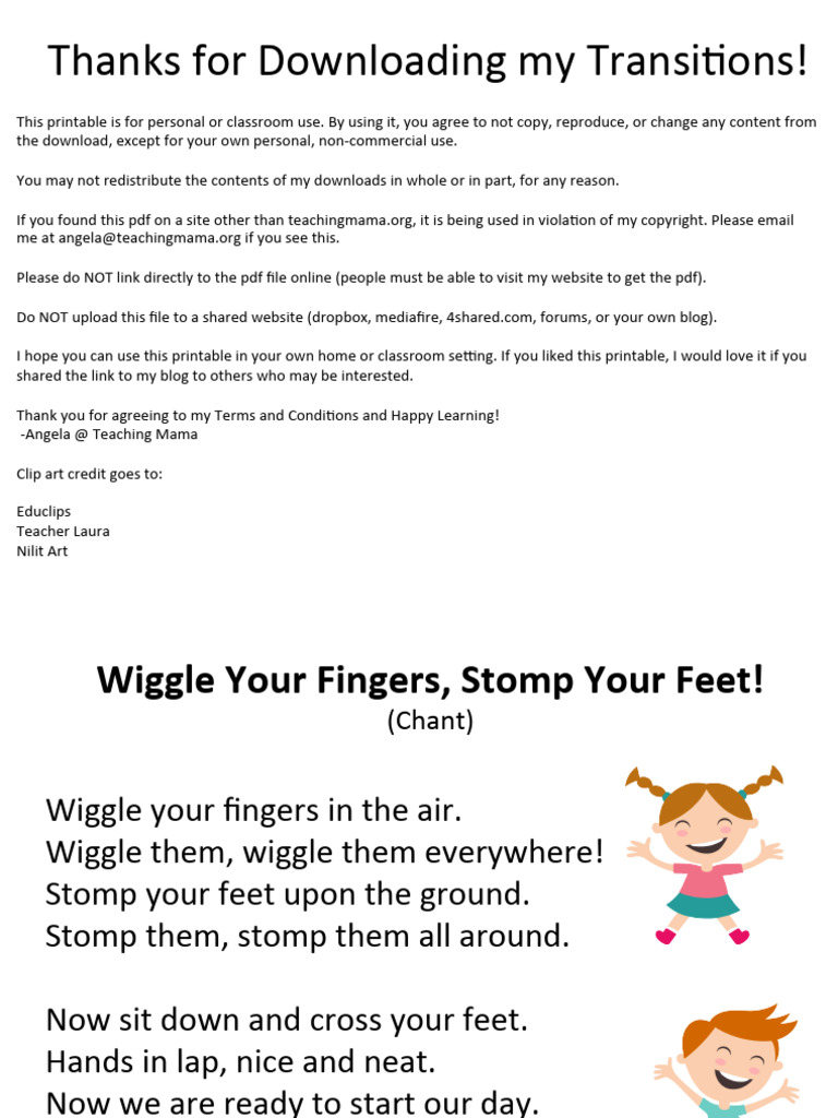 10 Transitions For Preschool | PDF