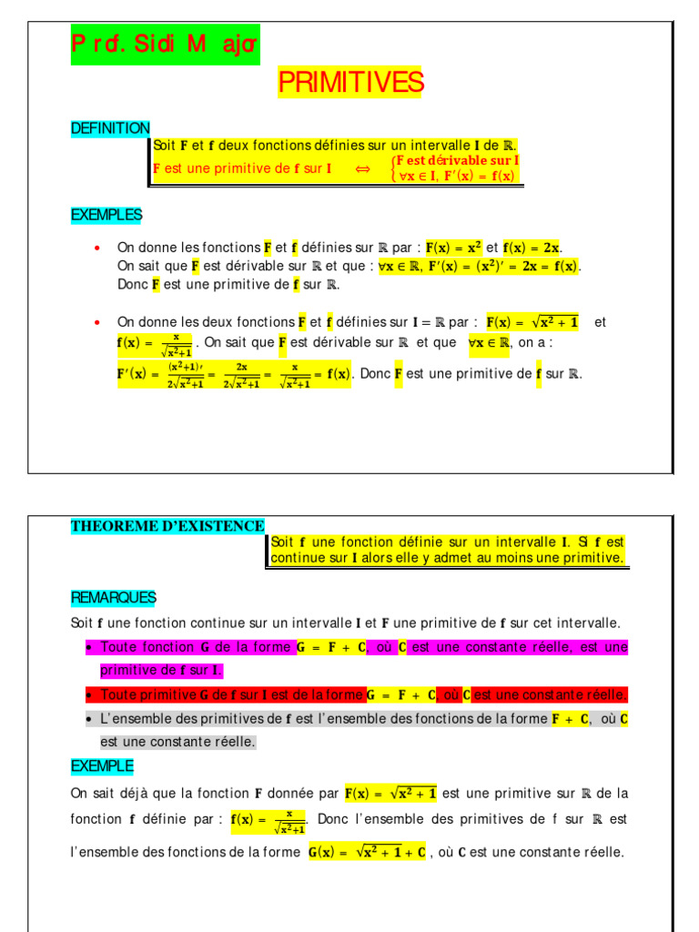 Primitives des fonctions usuelles | PDF