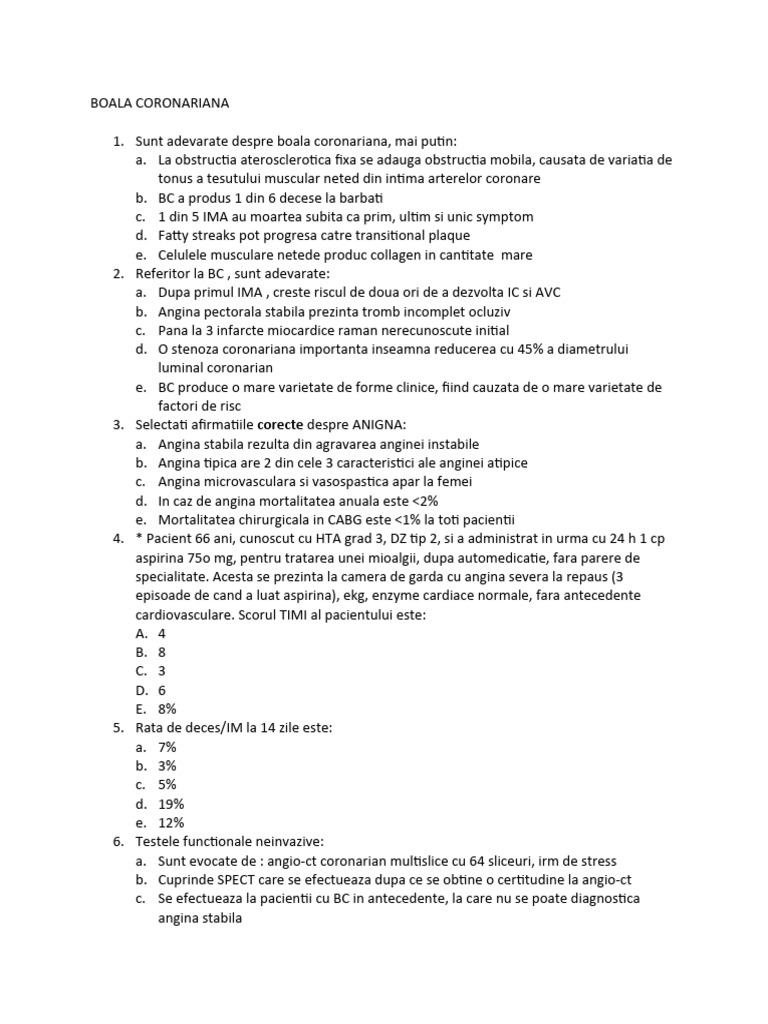 BOALA CORONARIANA - Grile | PDF