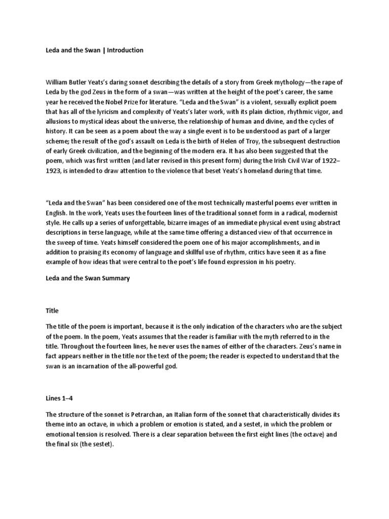 Leda and The Swan | PDF | W. B. Yeats | Poetry