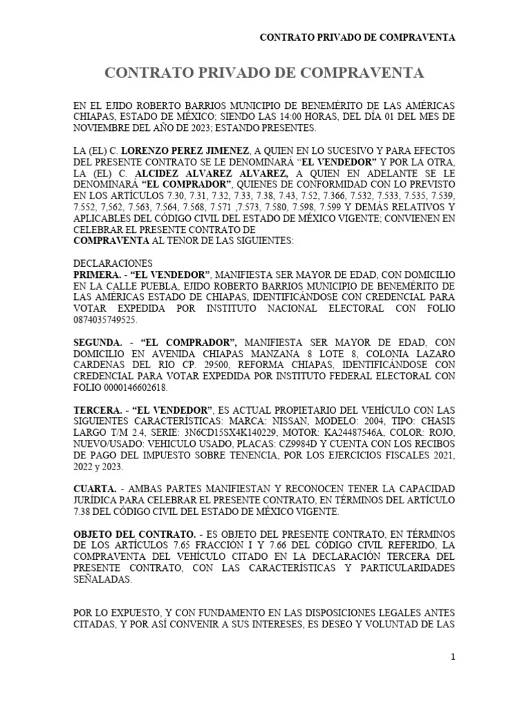 Contrato Privado de Compraventa | PDF