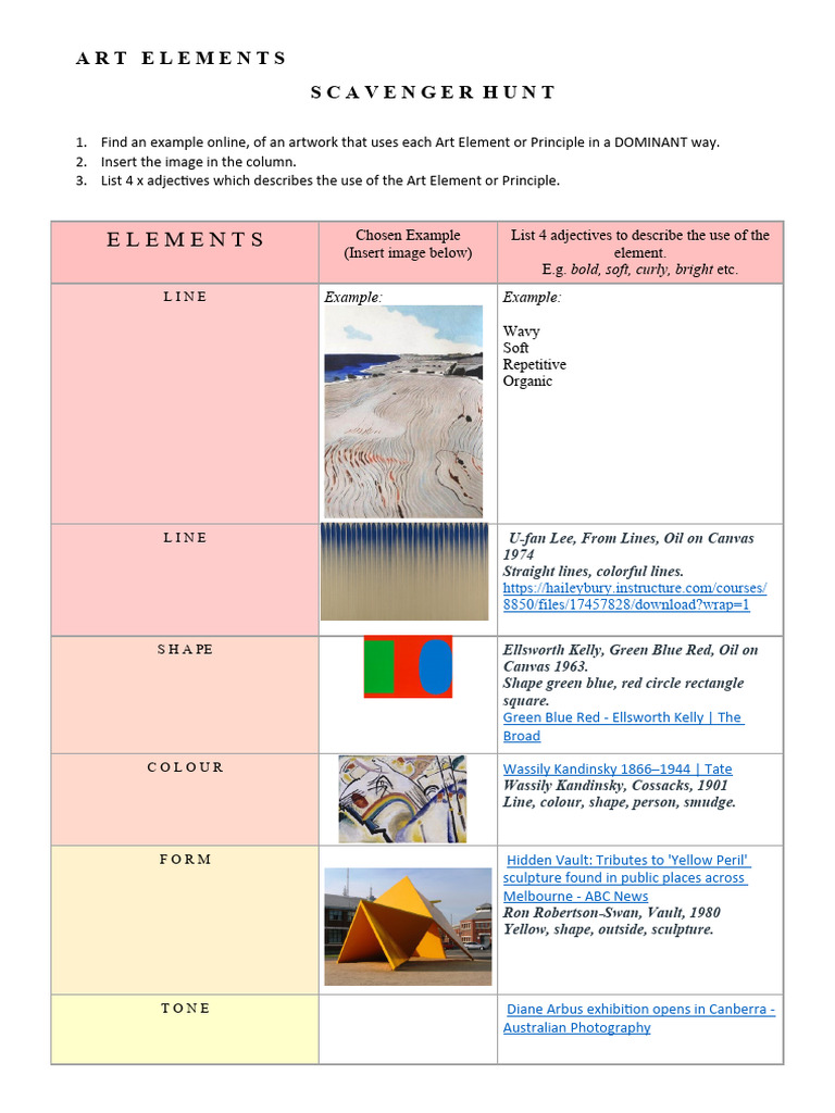Art Elements Scavenger Hunt | PDF | Paintings | Vision