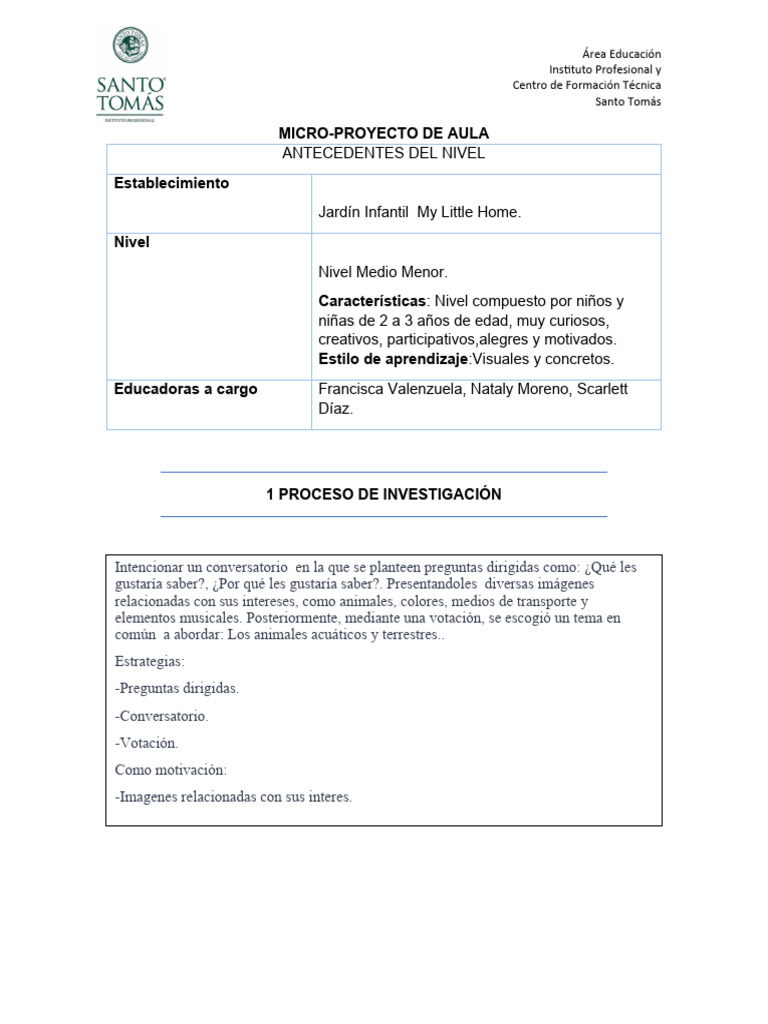 PLANTILLA MICRO PROYECTO DE AULA | PDF