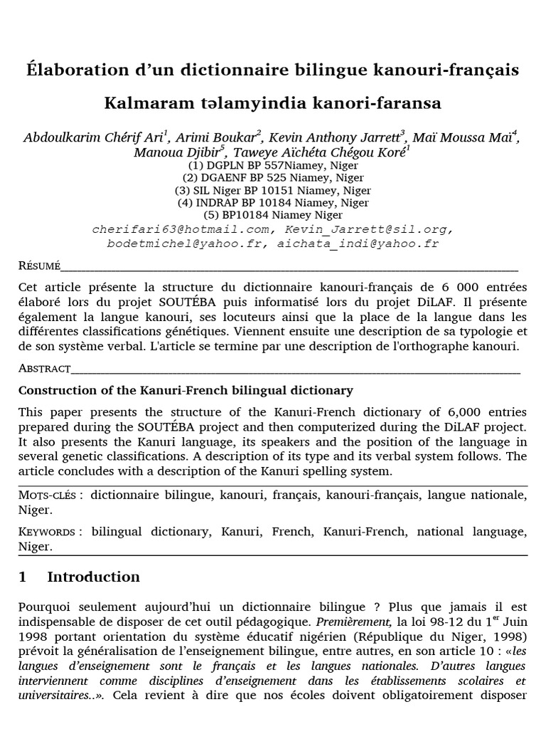 BODET - Dictionnaire Kanouri-Francais | PDF