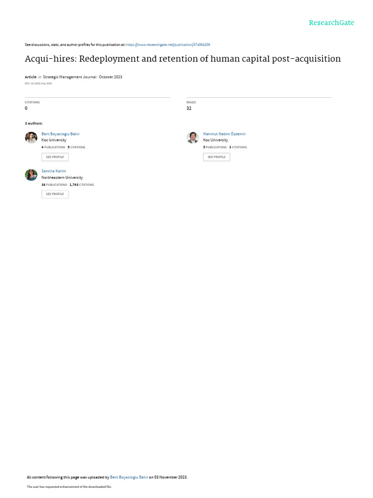 Acqui Hires: Redeployment and Retention of Human Capital Post ...