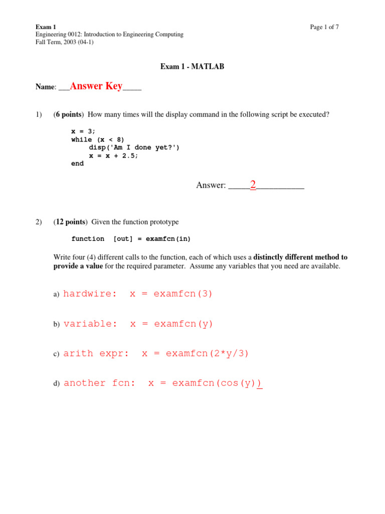 exam1soln_e12(04-1) | PDF | Matrix (Mathematics) | Numerical Analysis