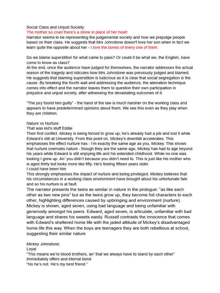 BLOOD BROTHERS Gcse | PDF