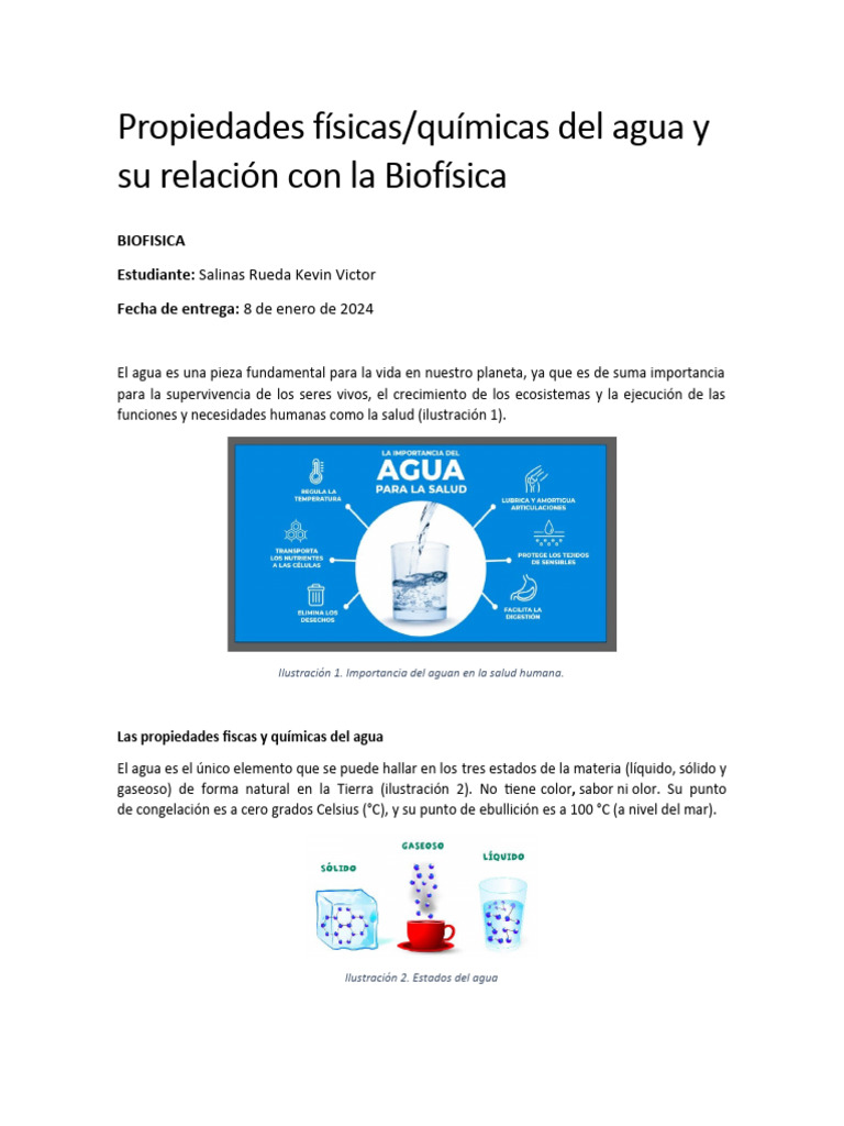 Propiedades Fisicas y Quimicas Del Agua y Su Relacion Con La Bioquimica | PDF