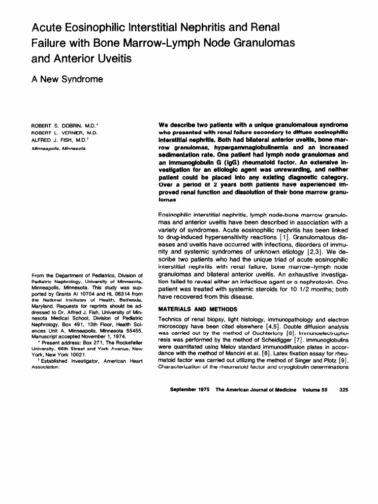Dobrin AJM 1975 Acute Eosinophilic Interstitial Nephritis and Renal ...