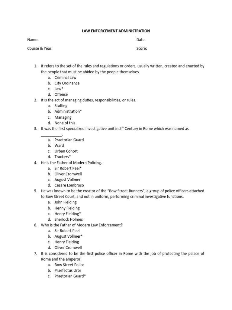 LAW ENFORCEMENT ADMINISTRATION exam | PDF