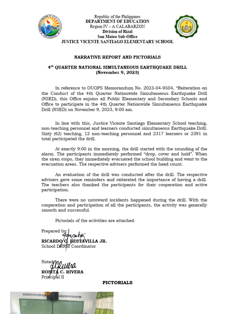 JVSES Narrative Report On NSED 4th Quarter November 9 2023 | PDF