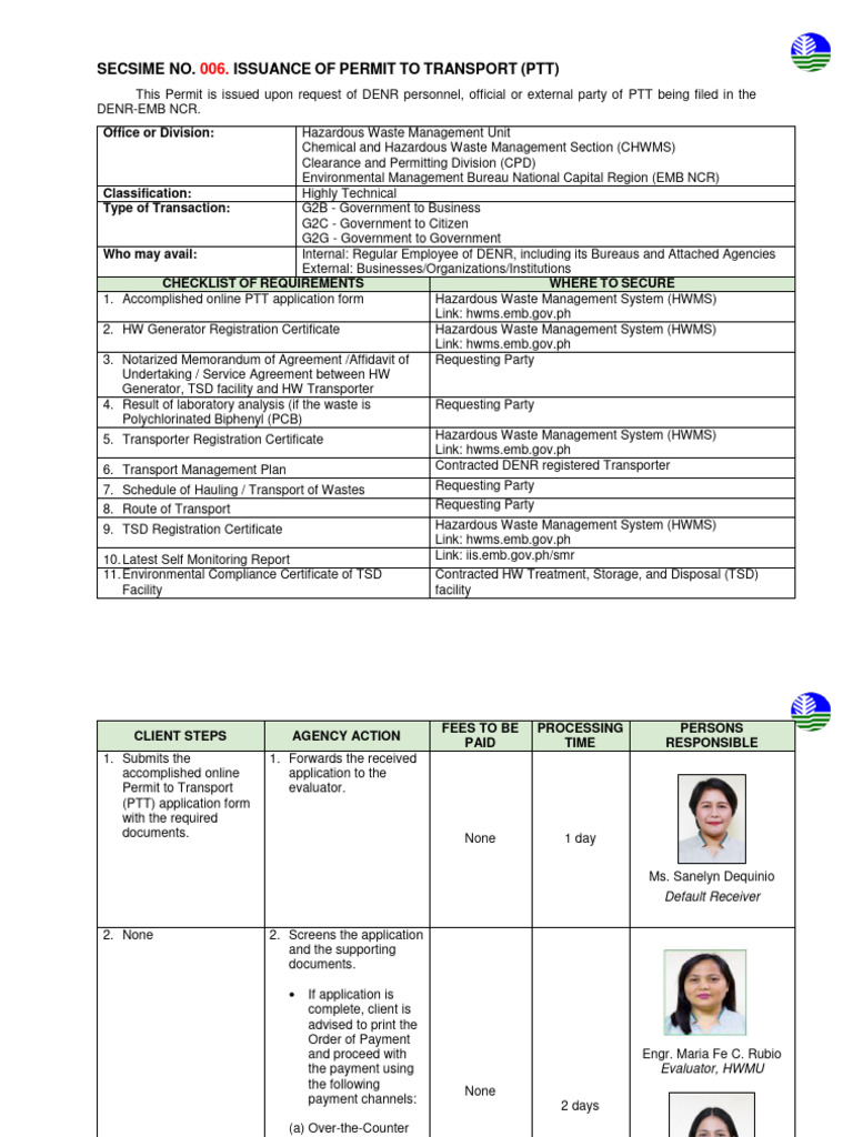 Hazardous Waste Issuance of Permit To Transport DENR | PDF