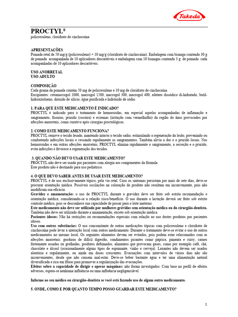 Bula da Pomada Proctyl para Hemorroidas | PDF