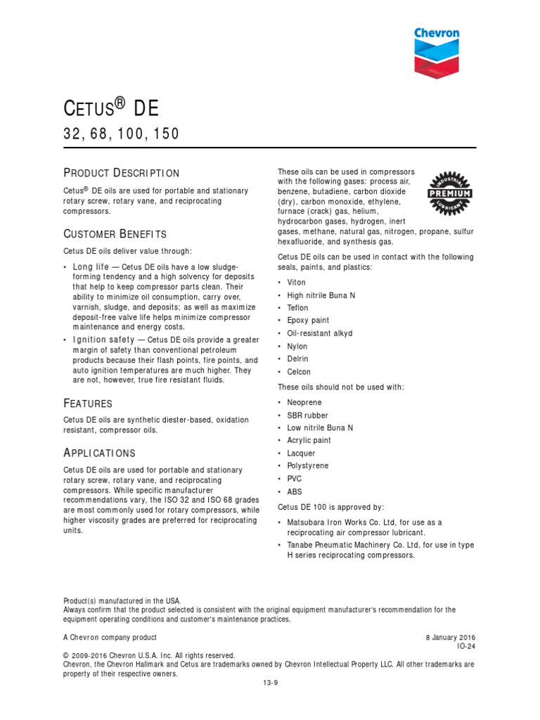 Chevron Cetus DE Range | PDF