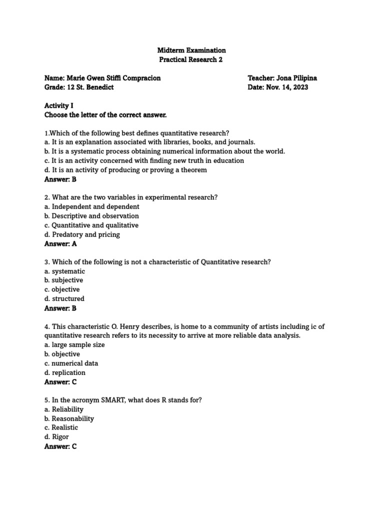 PRACTICAL RESEARCH 2 Midterm Examinatio2 | PDF