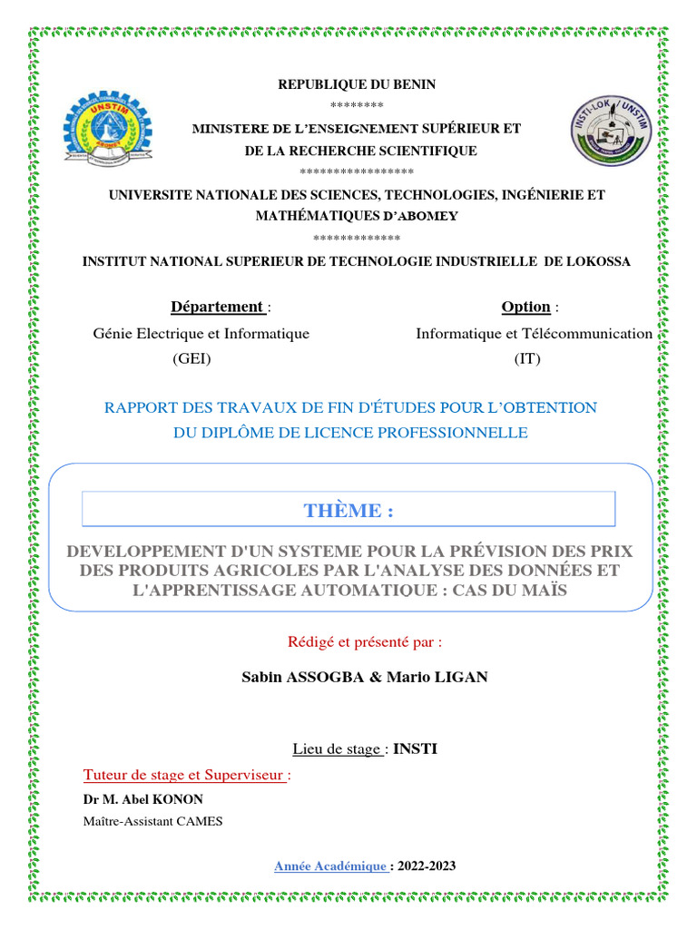 Rapport de soutenance (TFE) Mario LIGAN | PDF