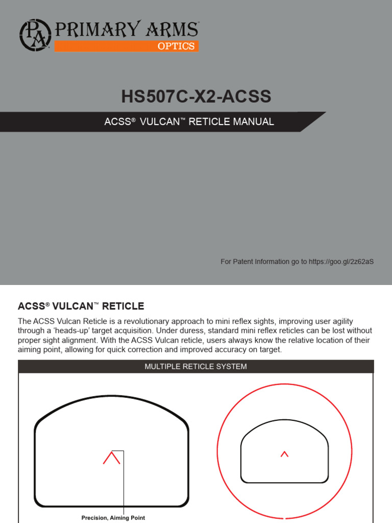 Holosun ACSS Vulcan Manual | PDF | Firearm Components | Projectile Weapons