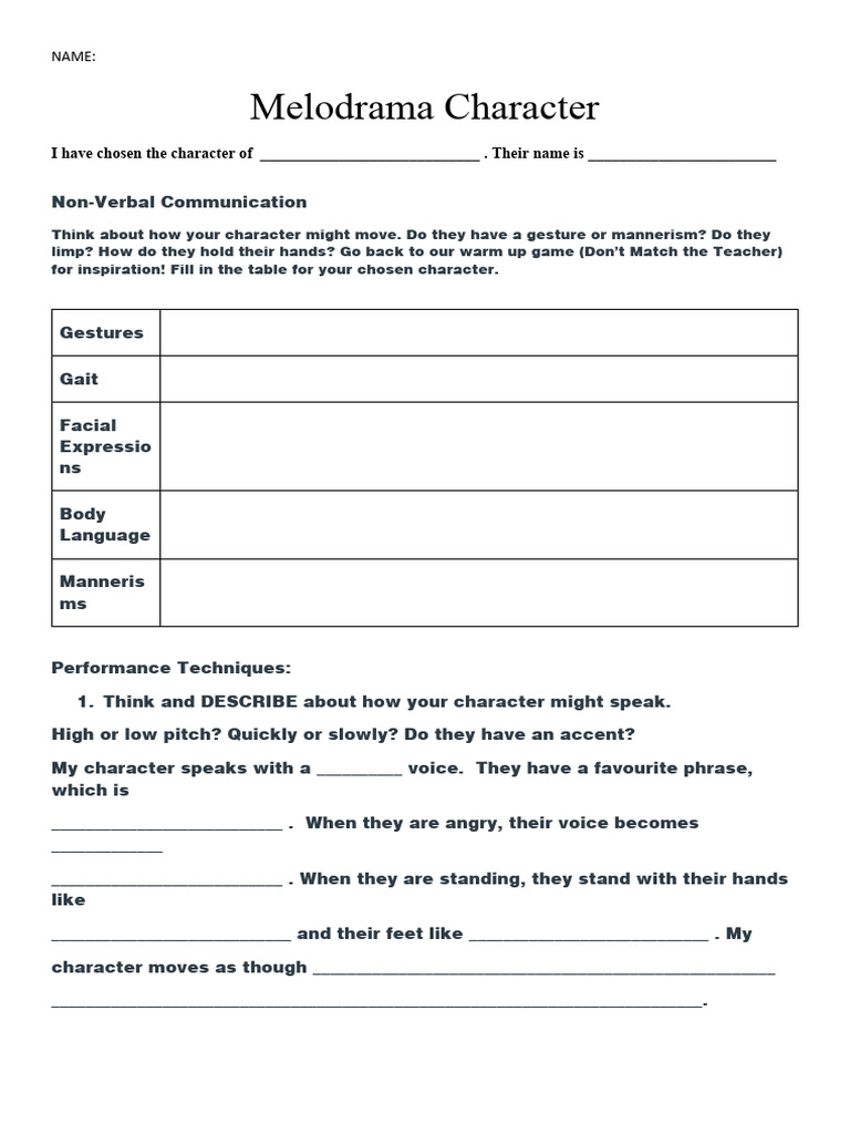 Melodrama Character Analysis Guide | PDF | Language Arts & Discipline