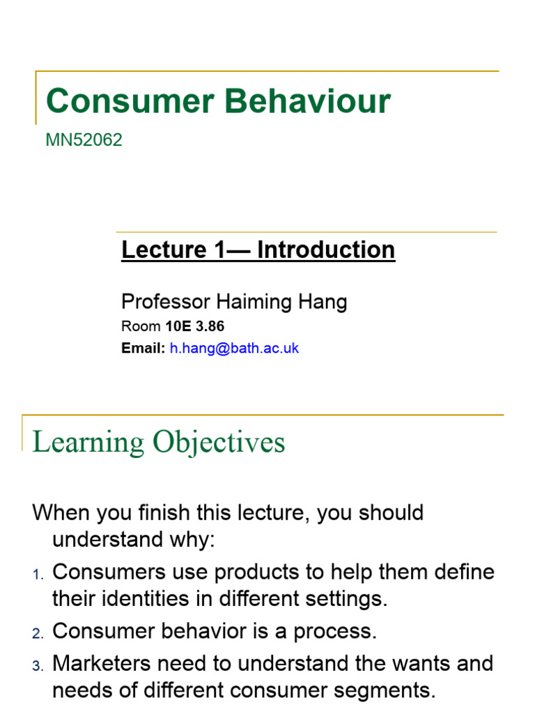 Consumer Behavior(MN52062)-Lecture 1-Final | PDF
