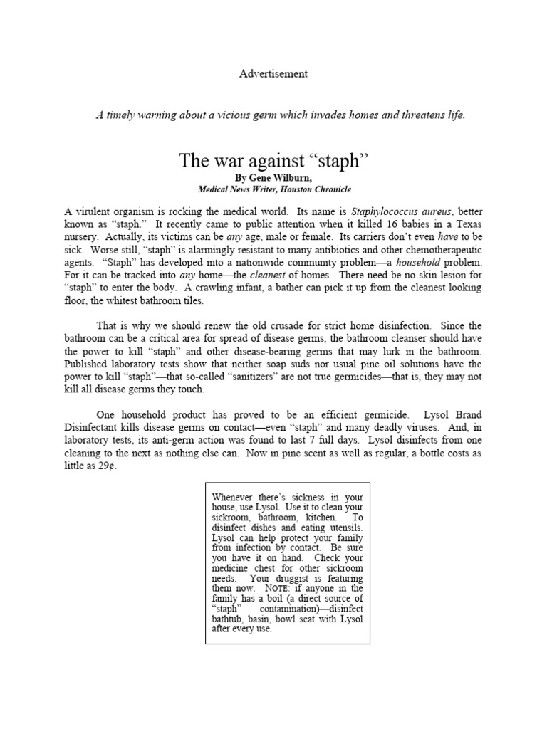 The War Against "Staph": A Timely Warning About A Vicious Germ Which ...