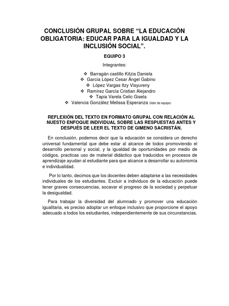 Reflexion Grupal Sobre El Texto de Gimeno Sacristan | PDF | Crecimiento personal y profesional ...