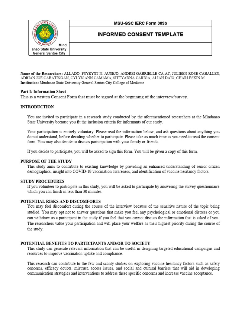 Form 009b SAMPLED Informed Consent English | PDF
