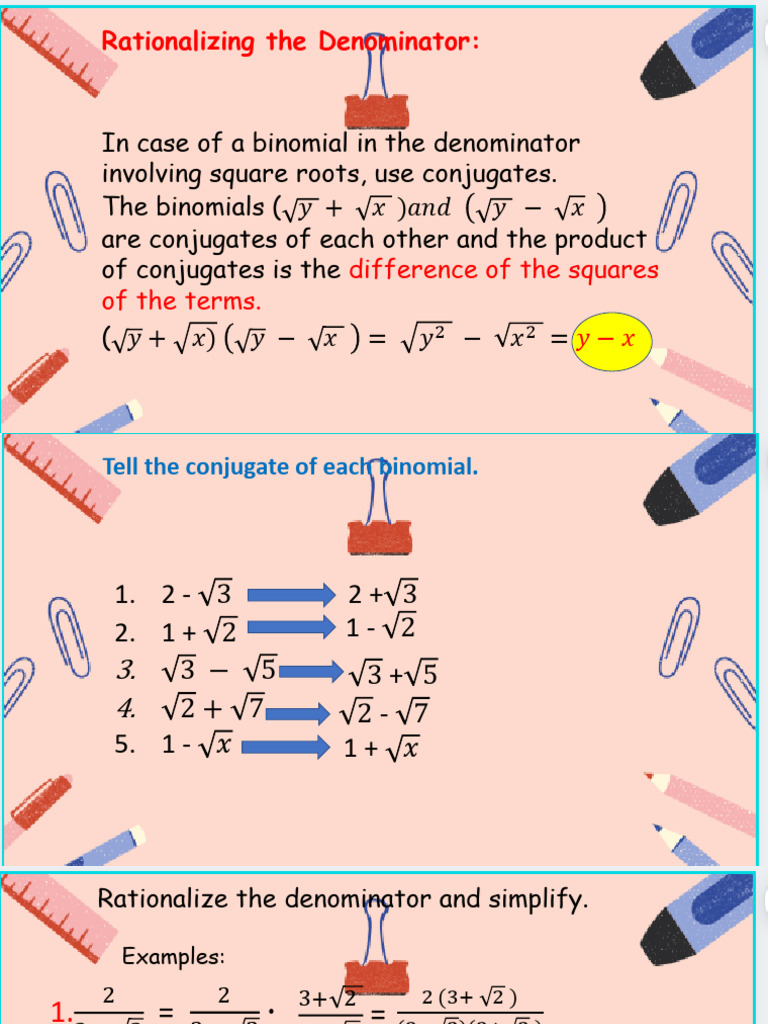 Rationalizing Binomial Denominators Guide | PDF | Discrete Mathematics ...