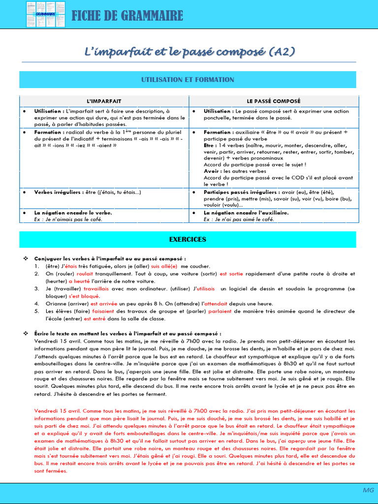 L'imparfait en français : Guide pratique | PDF