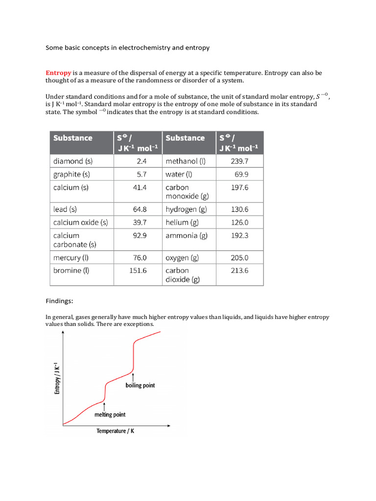 Electrochemistry and Entropy | PDF