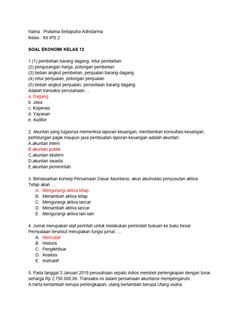 Soal Soal Ekon Pratama | PDF