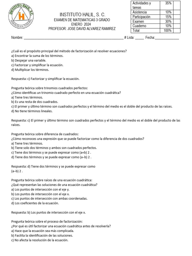 Borrador Examen Tercero | PDF